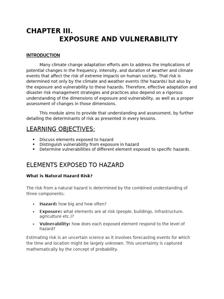 Chapter Iii. Vulnerability and Exposure 1 | PDF | Hazards | Risk