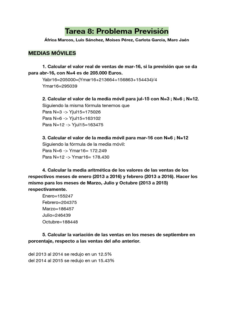 Tarea 8 Problema Previsión | PDF