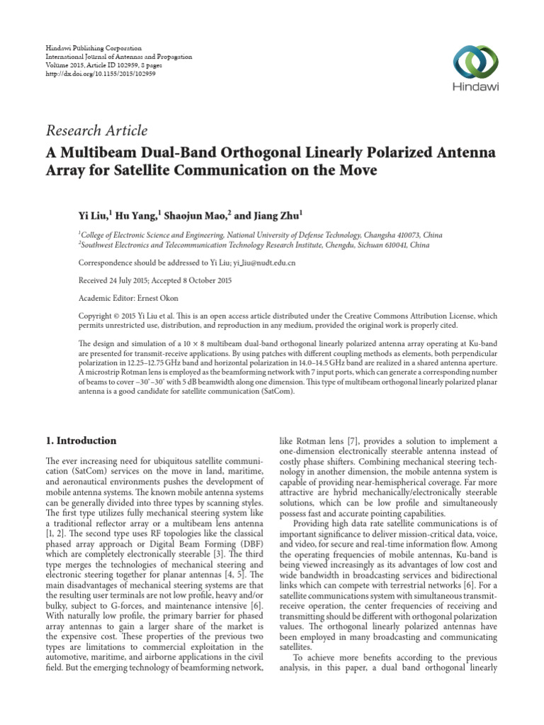 A Multibeam Dual Band Orthogonal Linearly Polarized Antenna 50s7t81ck6 ...