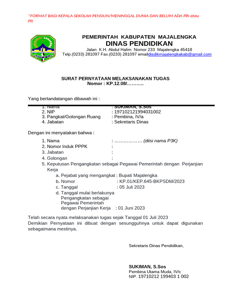 FORMAT SPMT SEKDIS - TIDAK ADA PLT PLH | PDF