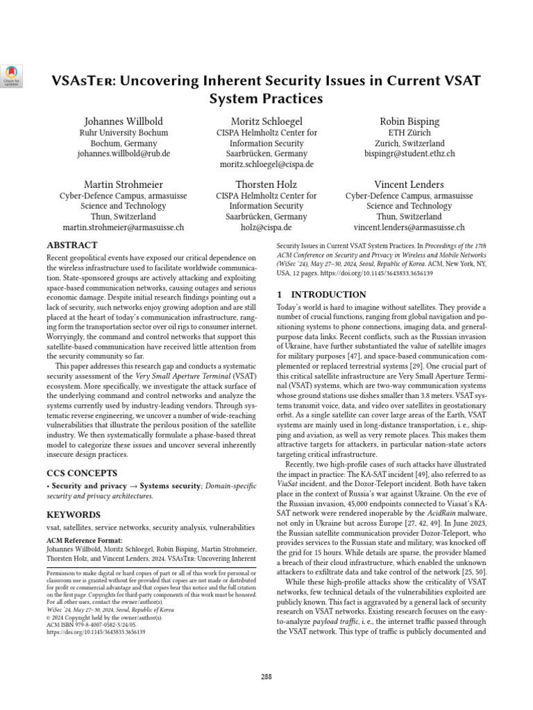 Vsaster: Uncovering Inherent Security Issues in Current Vsat System Practices | PDF | Computer ...