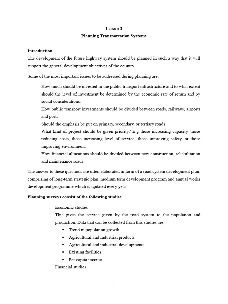 Lesson 2 Planning Transportation Systems | PDF | Transport | Road