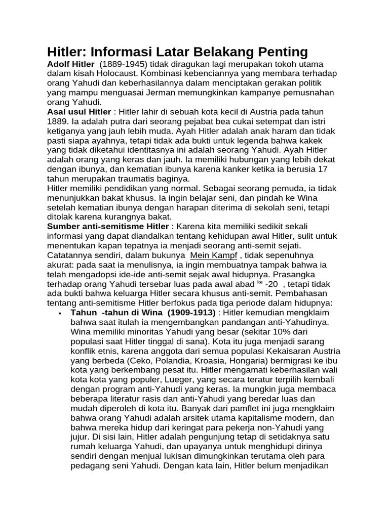 Latar Belakang Anti-Semitisme Hitler | PDF