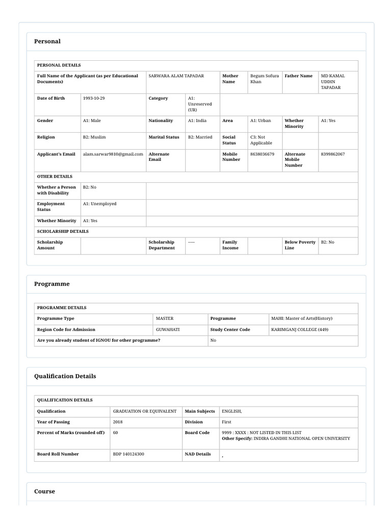 Ignou Application MA History | PDF