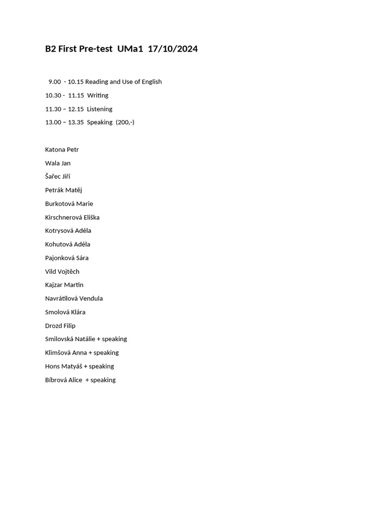 Pre Testy 2024 Harmonogram | PDF