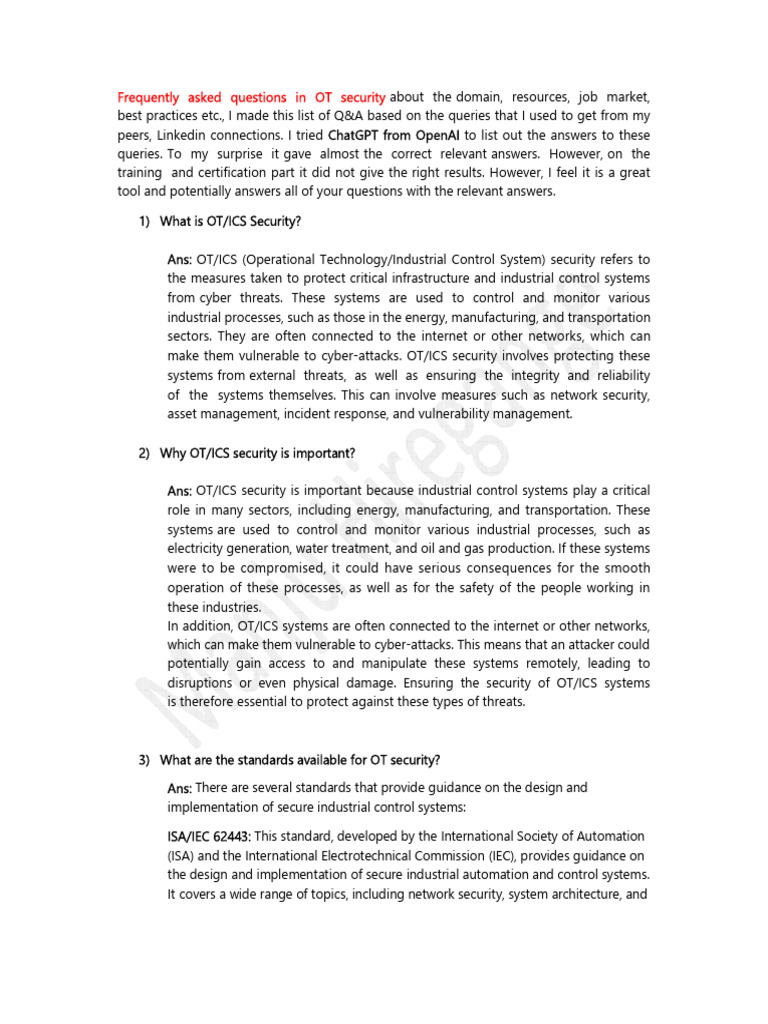 OT Security FAQs: Best Practices & Job Market | PDF | Computer Security ...