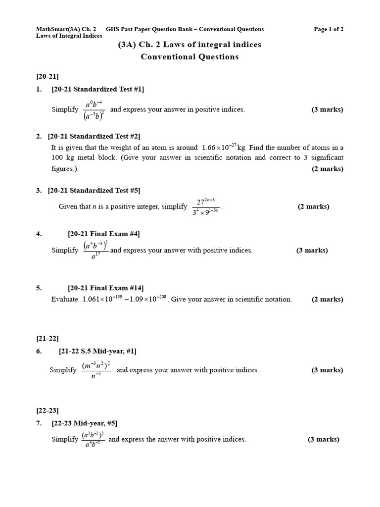 (19-24) 3A-Ch.2-Laws of Integral Indices - CQ | PDF | Mathematical ...