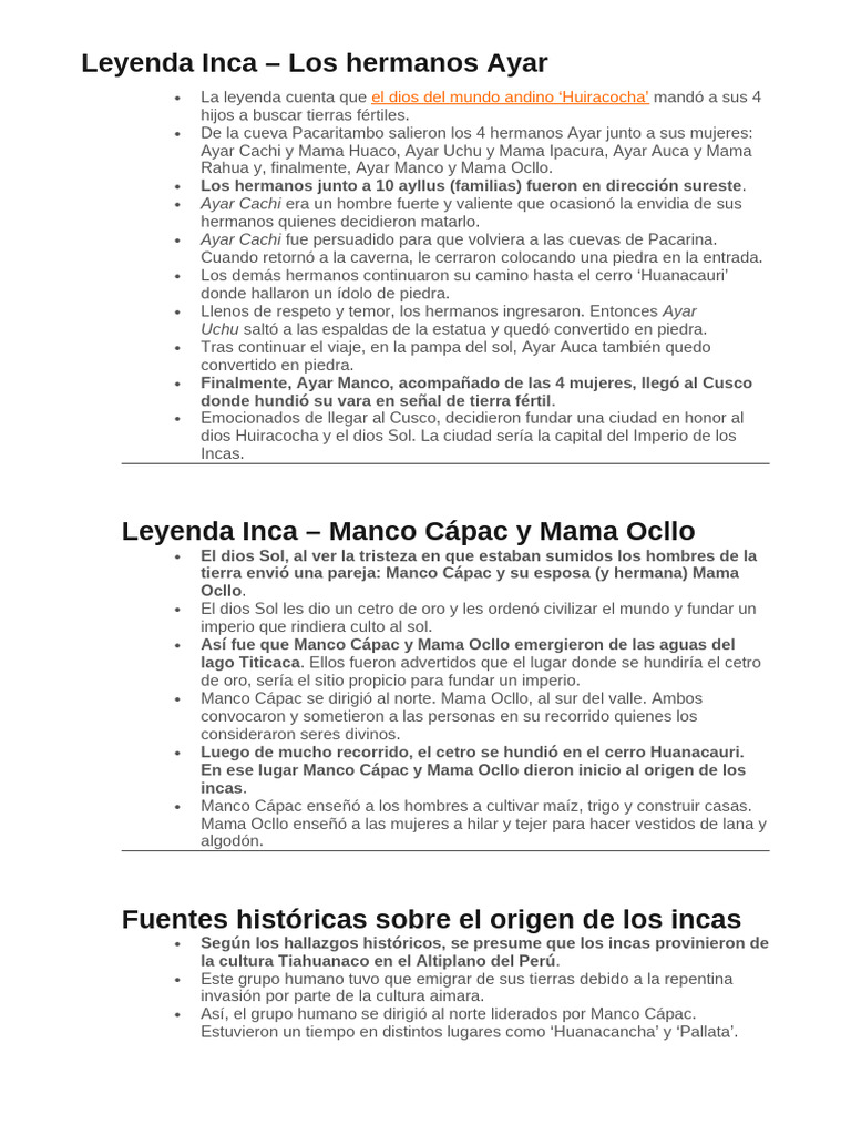 Leyenda Inca | PDF | Imperio Inca
