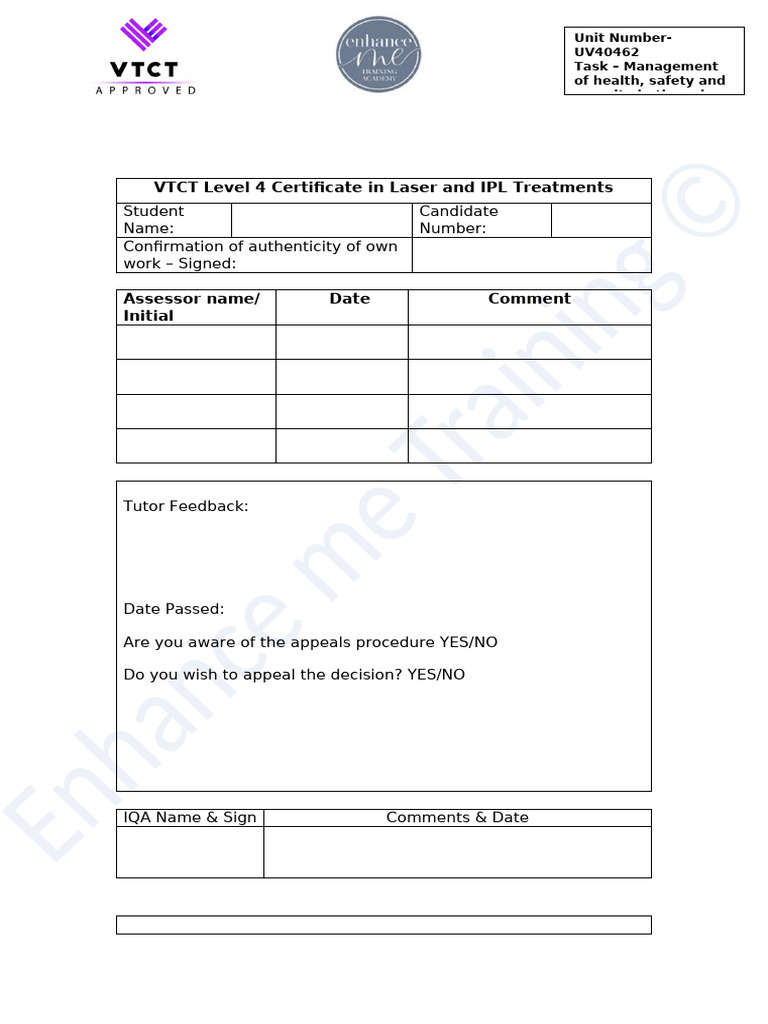 Laser Knowledge Assignment UV40462 Health and Safety | PDF | Risk ...