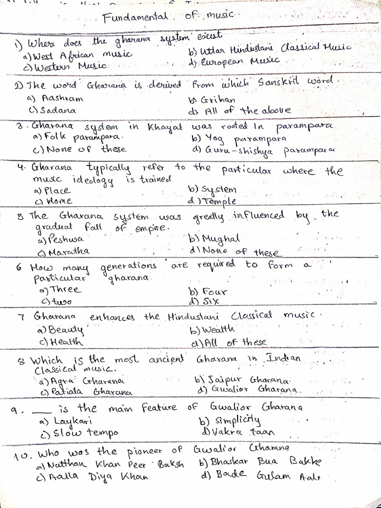 Fundamentals of Music Important Questions | PDF