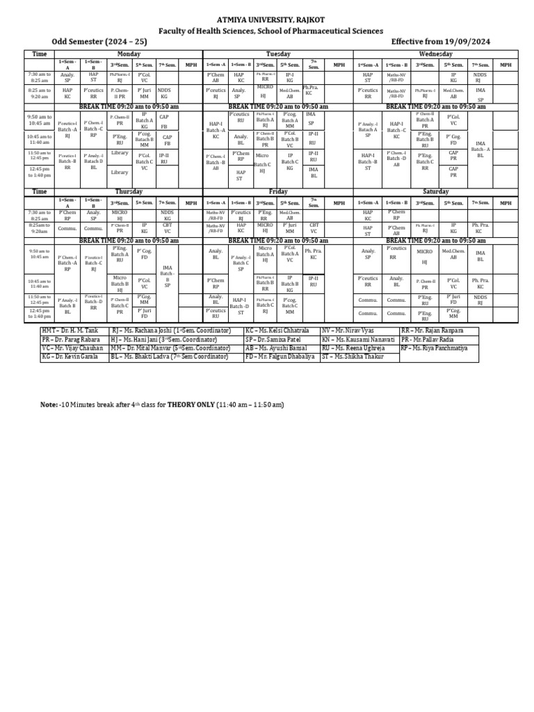 Time Table Odd Semester - 20SEP | PDF