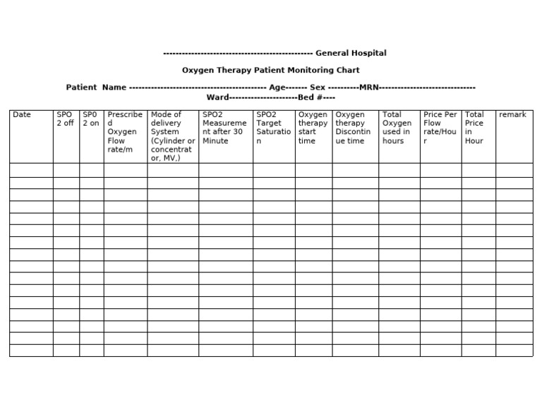 Oxygen Therapy Monitoring Chart Template 001 | PDF