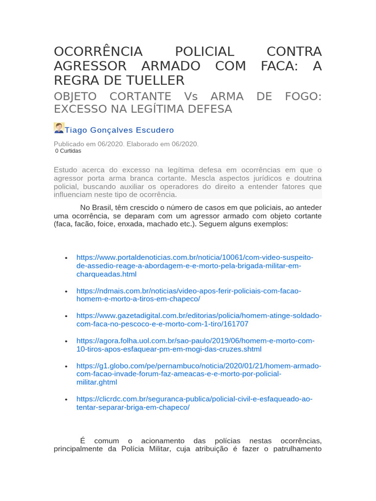 Legítima Defesa: Excesso em Agressões com Faca | PDF | Polícia