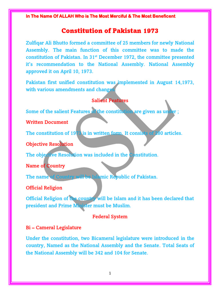 Pakistan 1973 Constitution Overview | PDF | Government | Government ...