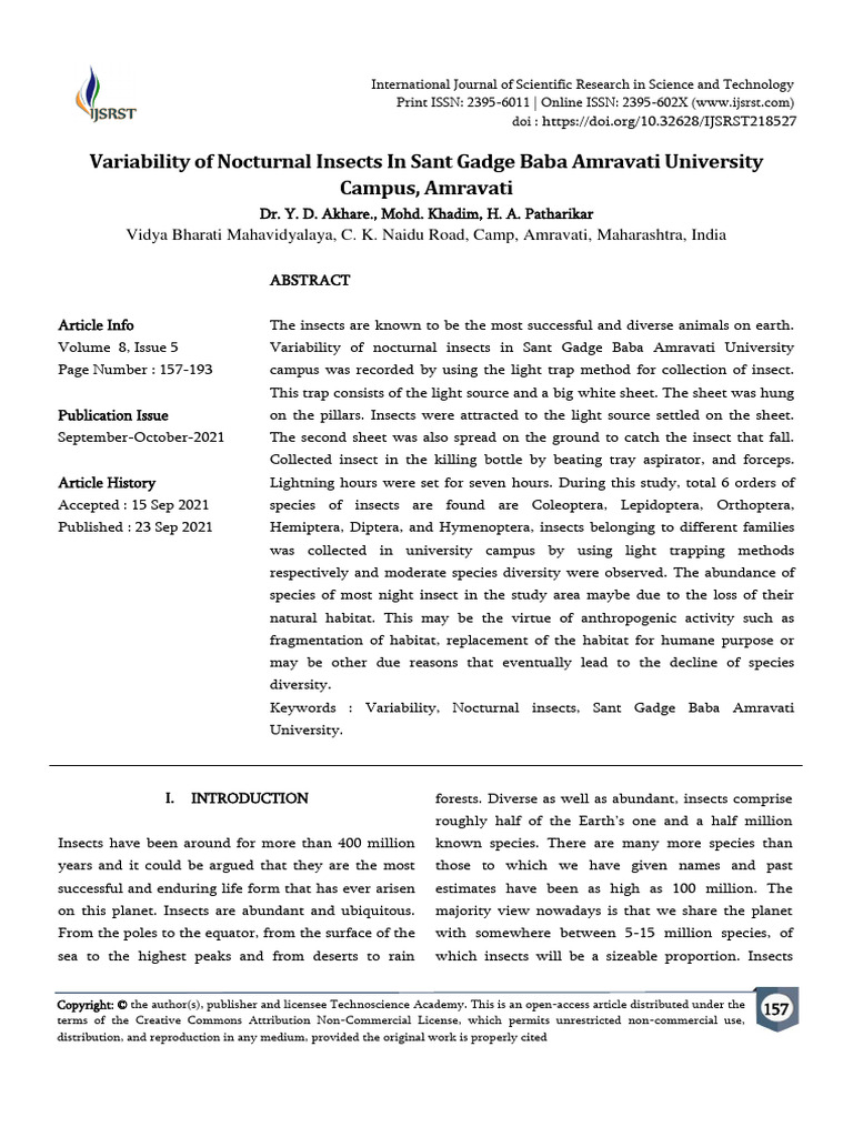 Variability of Nocturnal Insects in Sant | PDF | Insects | Biodiversity