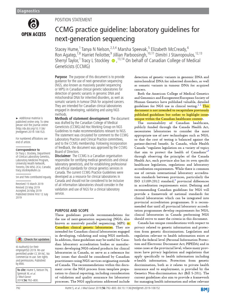 CCMG Practice Guideline Laboratory Guidelines For Next-Generation Sequencing2019 | PDF | Dna ...