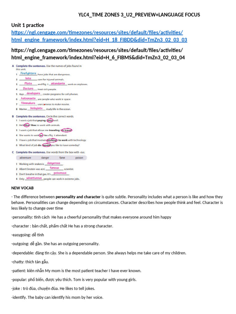 YLC4 - TIME ZONES 3 - U2 - Preview - Language Focus | PDF | Career & Growth