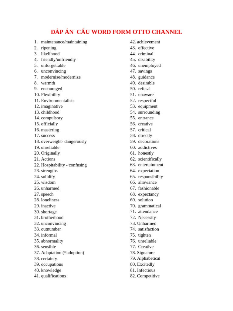 1000 Word Form Answers - Otto Channel | PDF