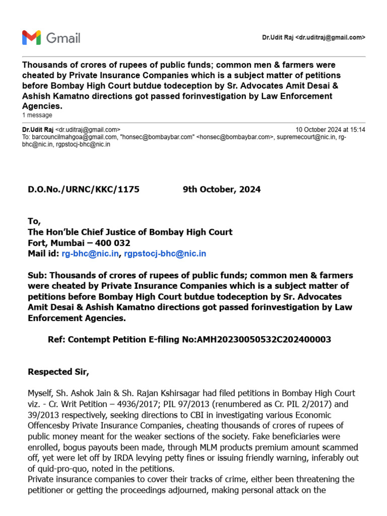 Interim Applicaton Contempt Adv Ashish Kamat | PDF | Insurance | Complaint