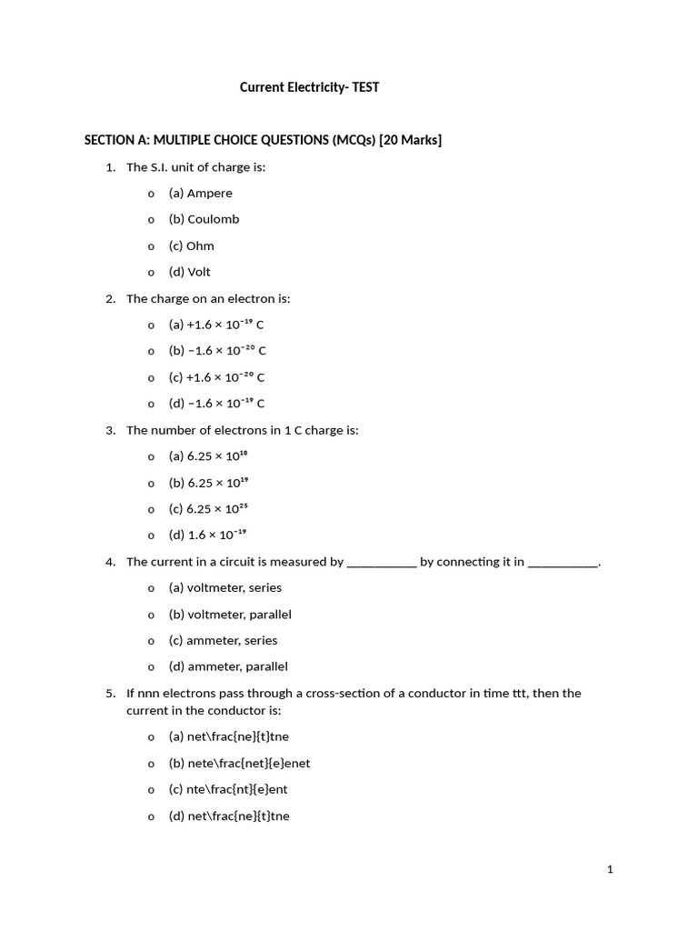 Physics Answers - Electricity Current | PDF | Electrical Resistance And ...