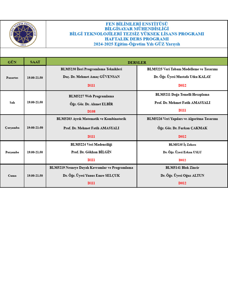 2425 Güz BT Ders Programlari | PDF