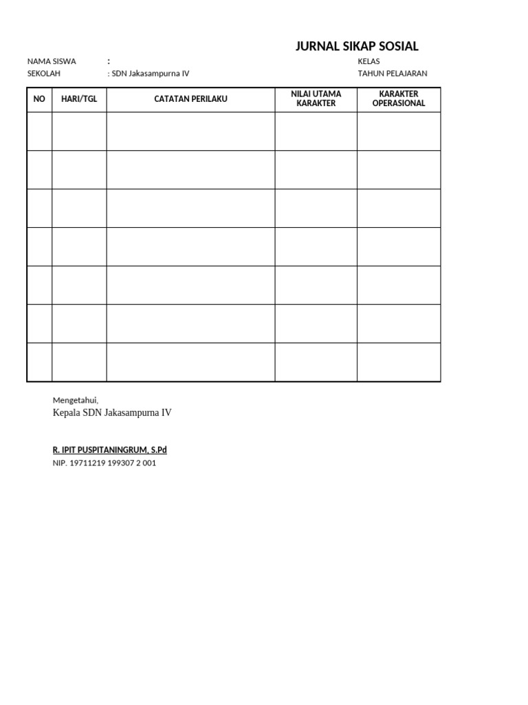 Format Jurnal Ki 1 Dan Ki2 Form 1 | PDF