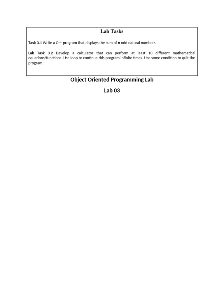 OOP Lab 03 | PDF | Teaching Methods & Materials | Computers
