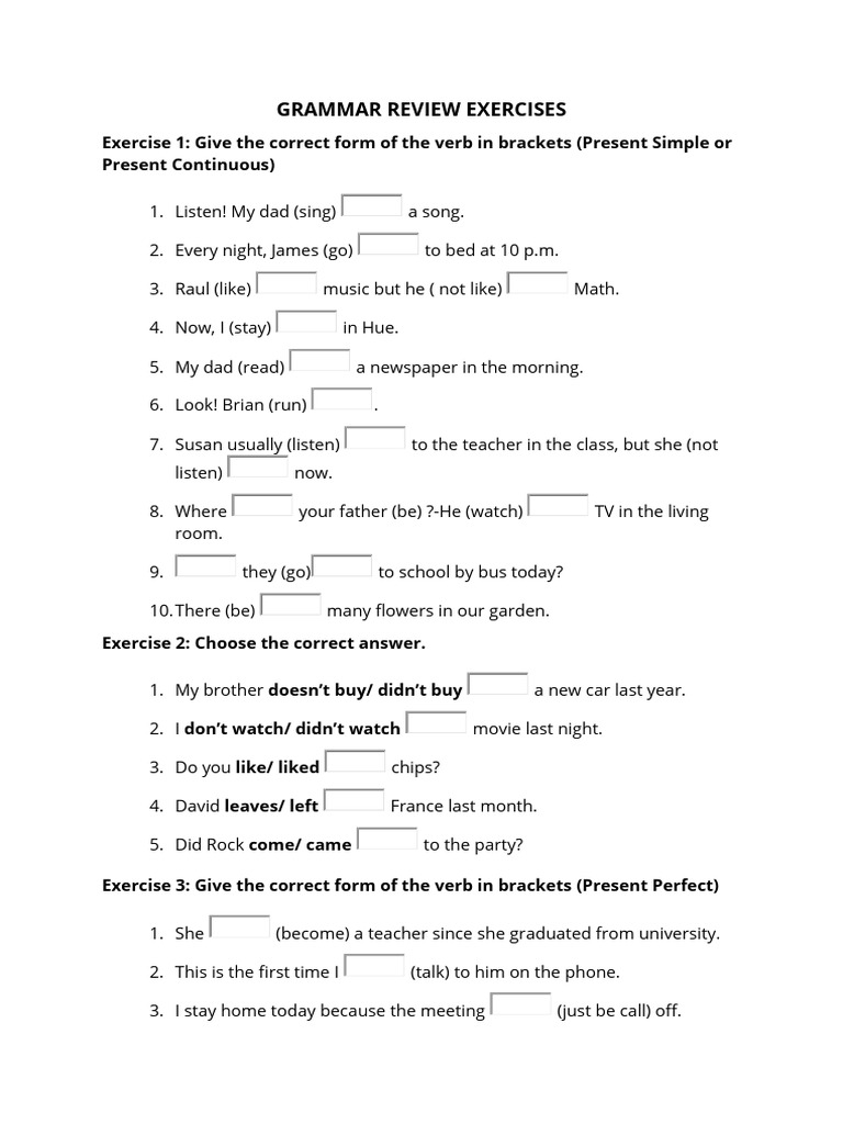GRAMMAR REVIEW EXERCISES | PDF