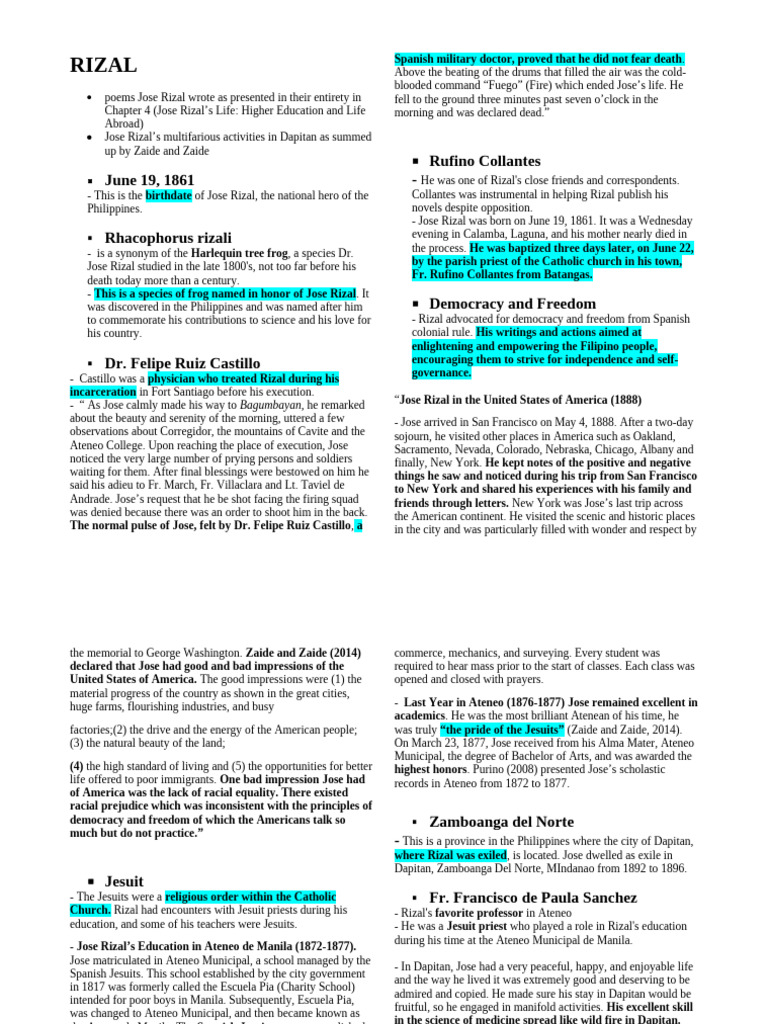 RIZAL-REVIEWER-Revised | PDF | Manila | Philippines