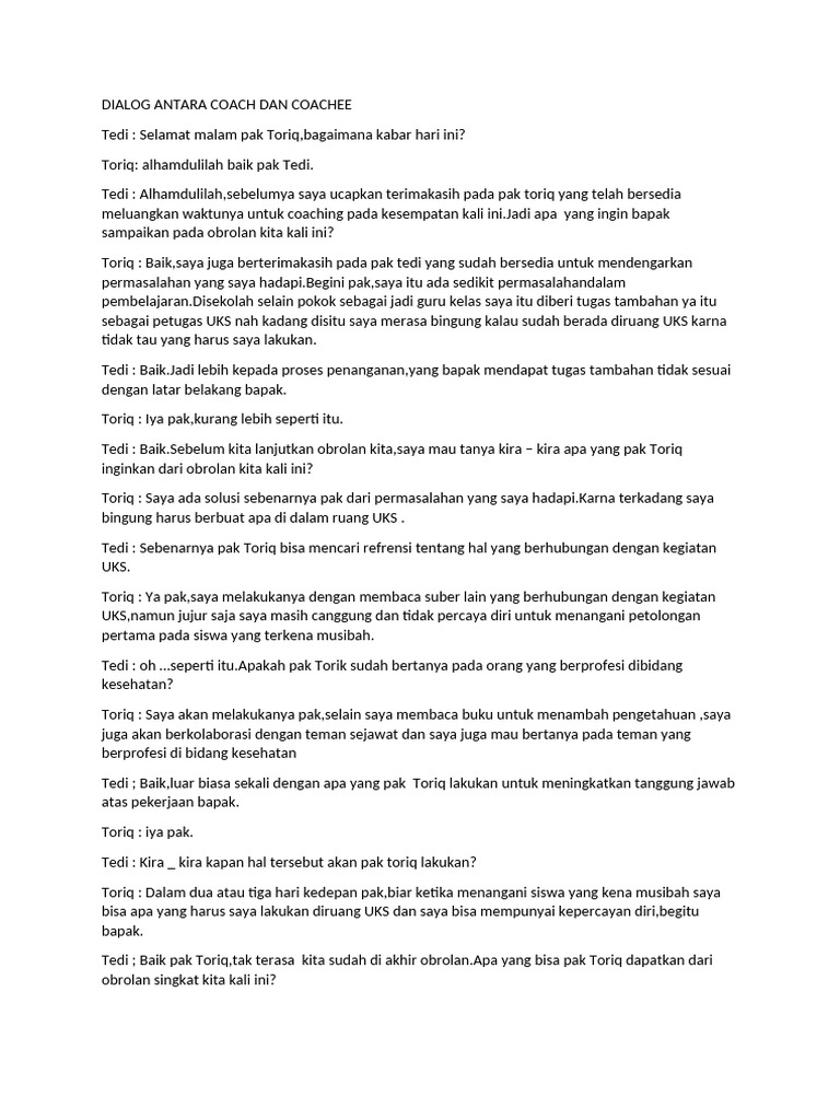 Dialog Antara Coach Dan Coachee | PDF | Karier & Perkembangan ...