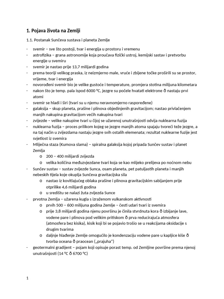 1 Pojava Života Na Zemlji | PDF