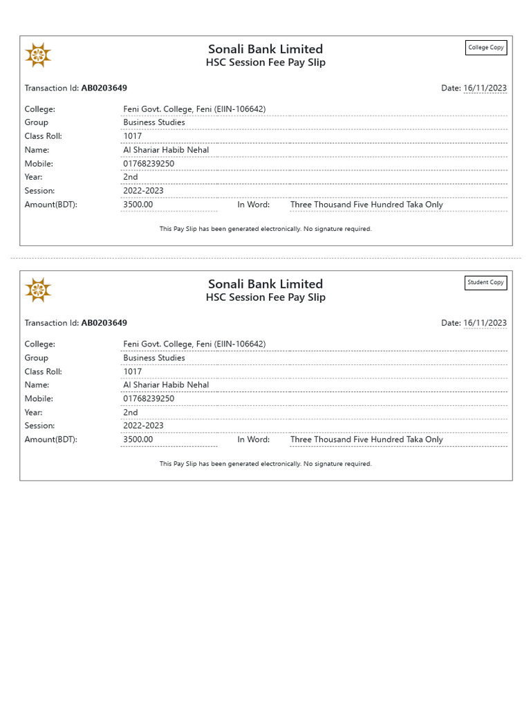 Voucher - Fee Collection | PDF