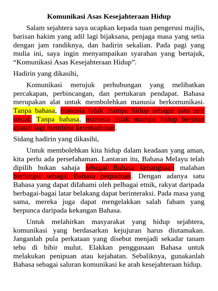 Petikan Bebas - Komunikasi Asas Kesejahteraan Hidup | PDF | Seni ...