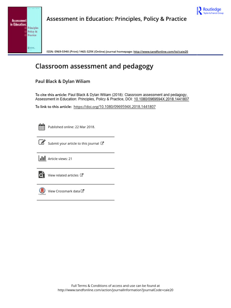 Black & William 2018 | PDF | Educational Assessment | Pedagogy