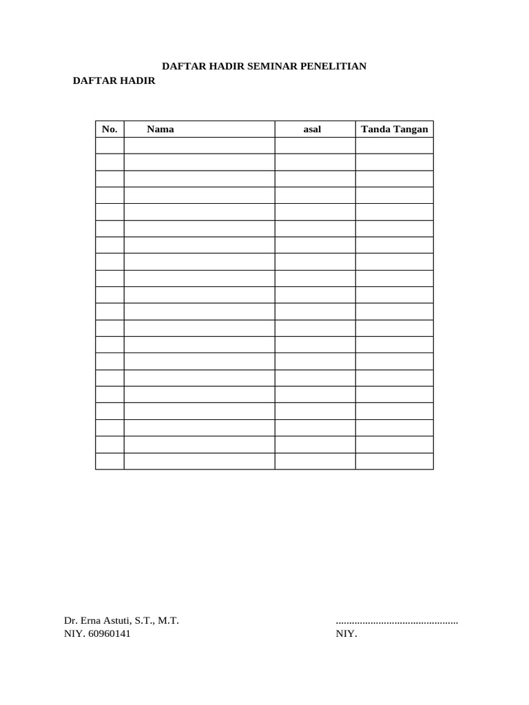 Form Daftar Hadir Seminar | PDF