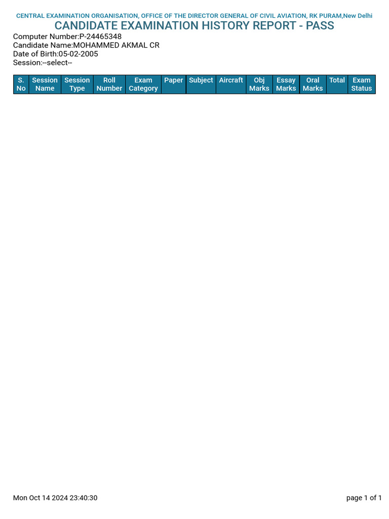 Candidate Examination History Report - Pass | PDF