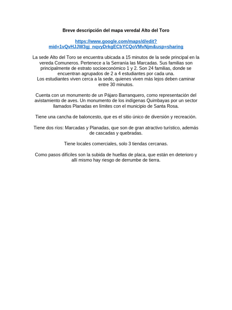 Breve descripción del mapa veredal | PDF