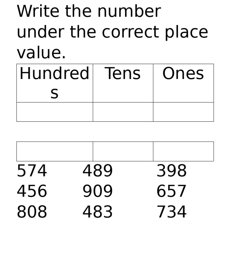 Write The Number Under The Correct Place Value | PDF
