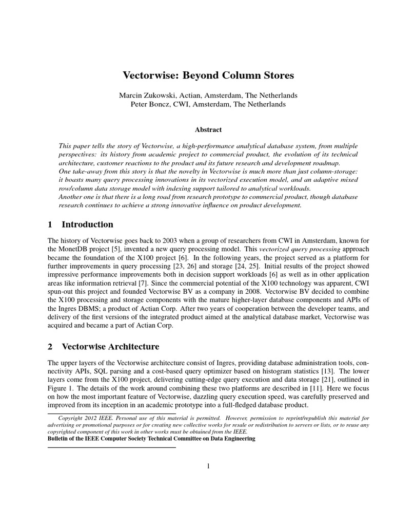 Vectorwise - Beyond Column Stores | PDF | Databases | Database Index