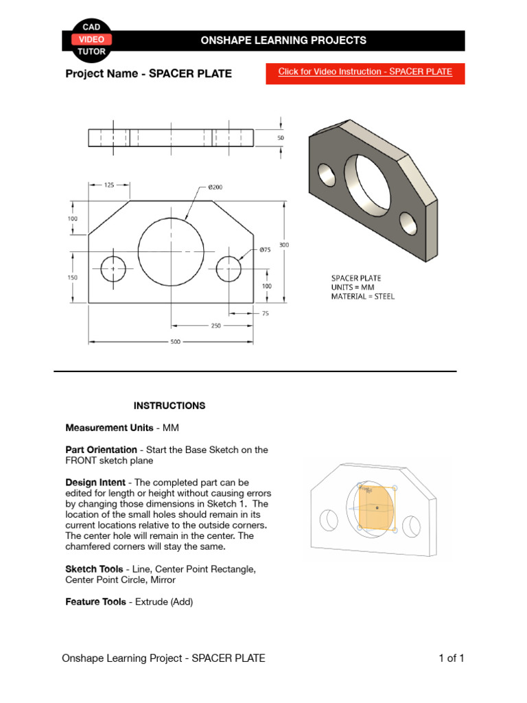 Spacer Plate Instruction Sheet - Onshape Projects | PDF | Art | Computers