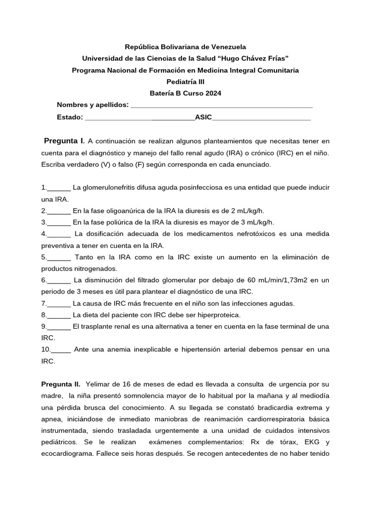 Exa - Ord.Ped III - Bat B | PDF | Reanimación cardiopulmonar | Paro cardíaco