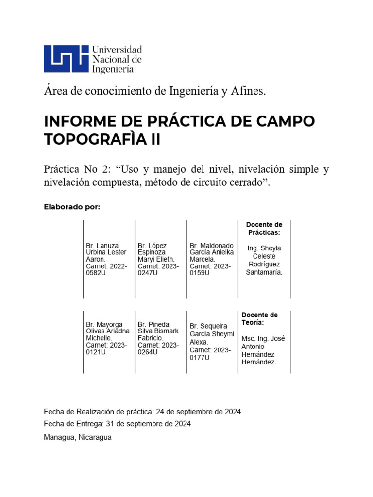 Informe Práctica N°2 Topo II | PDF | Topografía | Medición