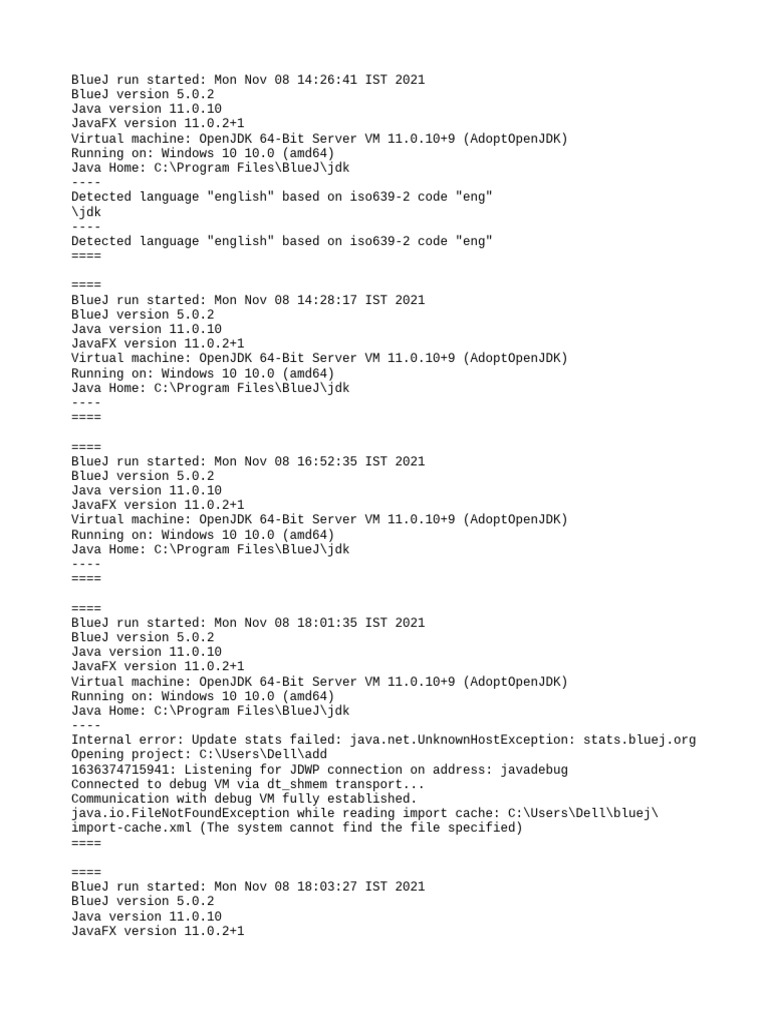 Bluej Debuglog Pdf Java Programming Language Virtual Machine