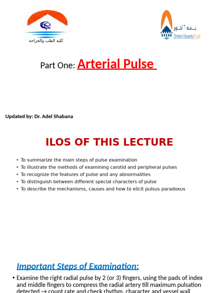 Lecture Three Pulse and ABP | PDF | Pulse | Blood Pressure