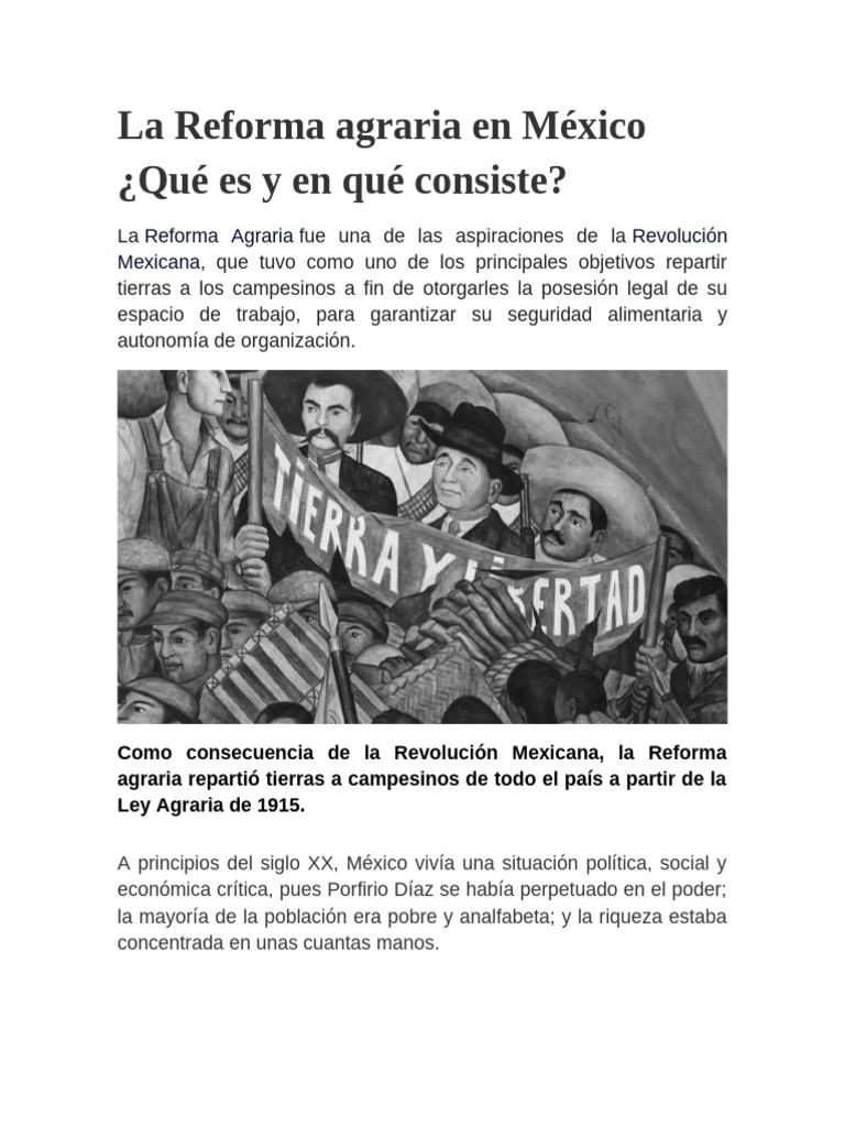 Reforma Agraria en México: Orígenes y Impacto | PDF | Reforma agraria ...