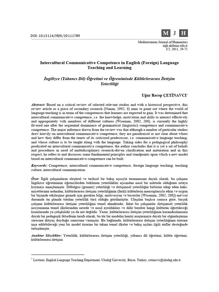 Intercultural Communicative Competence in English (Foreign) Language Teaching and Learning ...