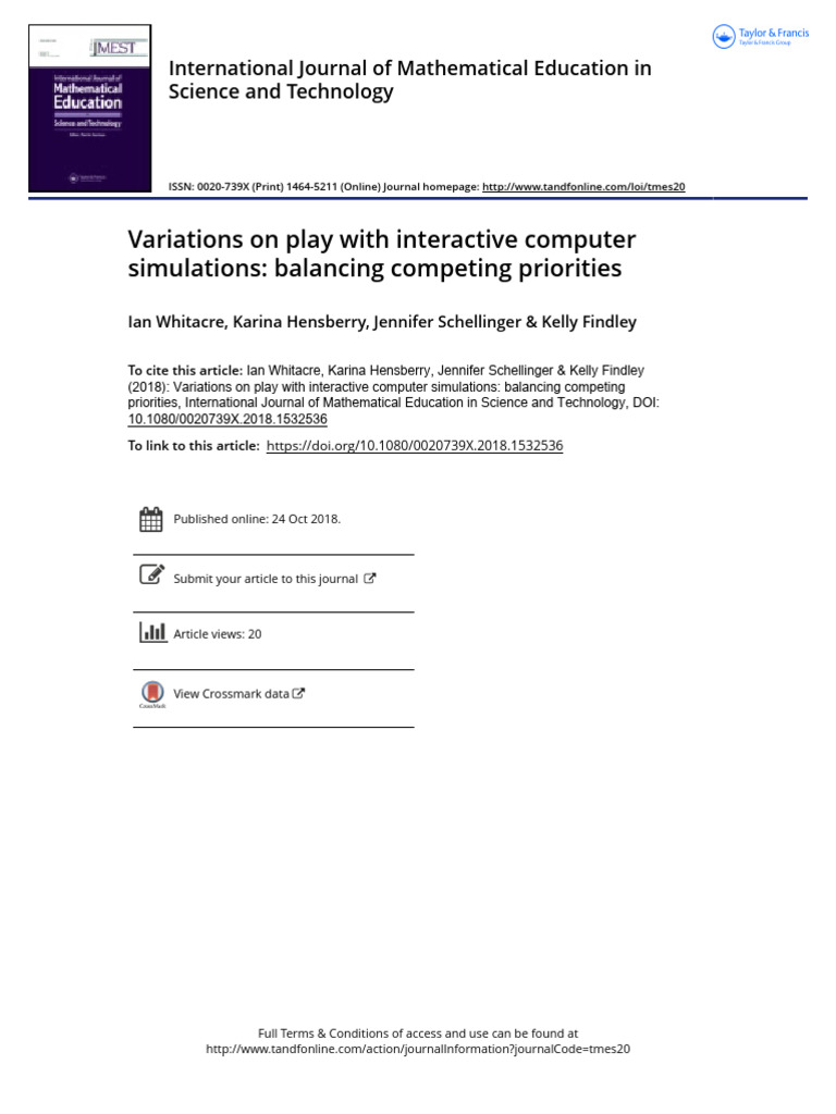 Variations On Play With Interactive Computer Simulations: Balancing ...