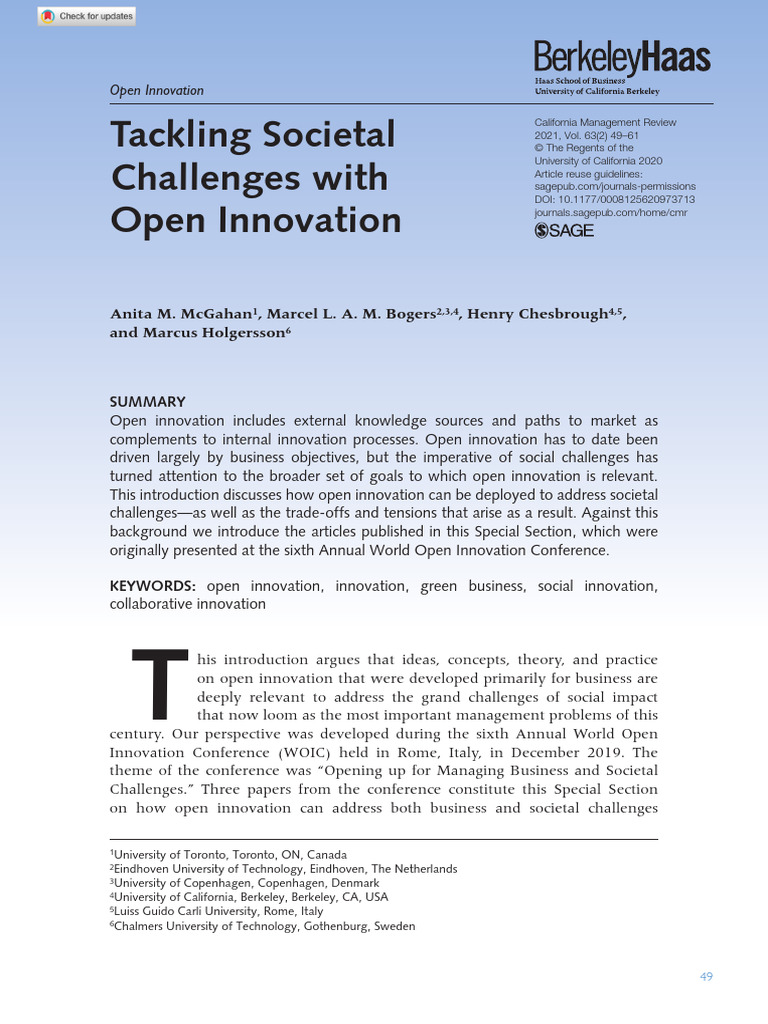 Open Innovation for Societal Challenges | PDF | Innovation | Sustainability