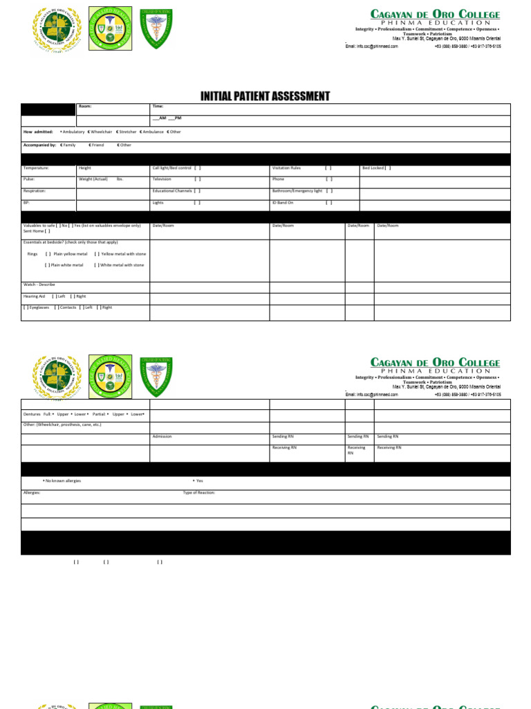 Initial Patient Assessment | PDF | Urinary Incontinence | Constipation
