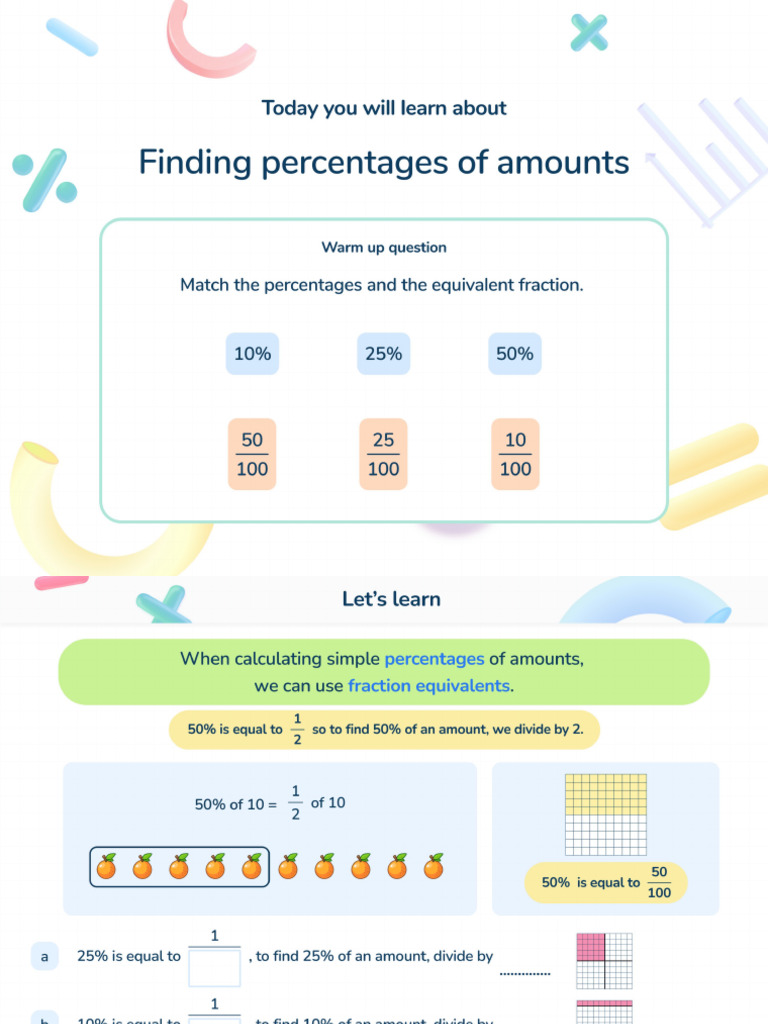 Y6 Finding Percentages of Amounts | PDF